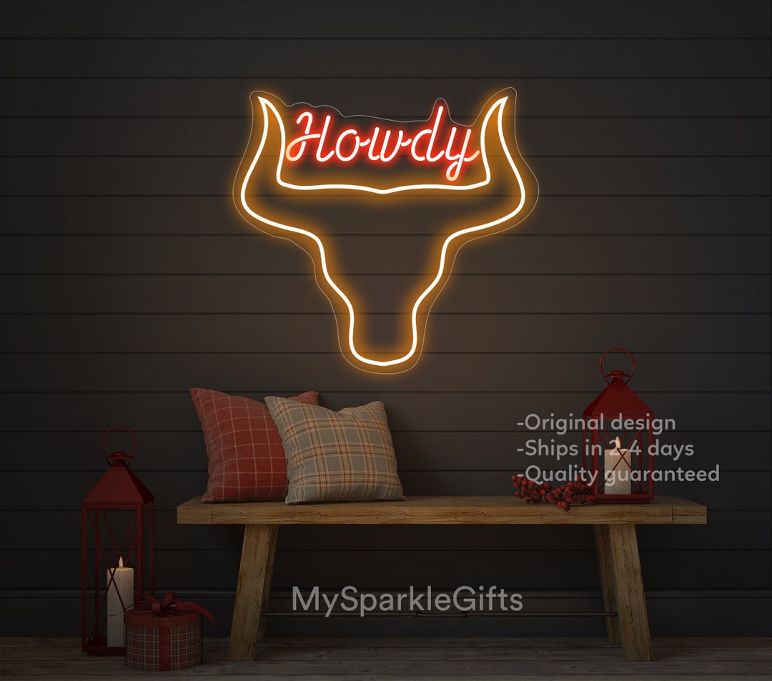 Howdy Bull Head Neon Sign: Cowboy/cowgirl Dorm Decor - Etsy