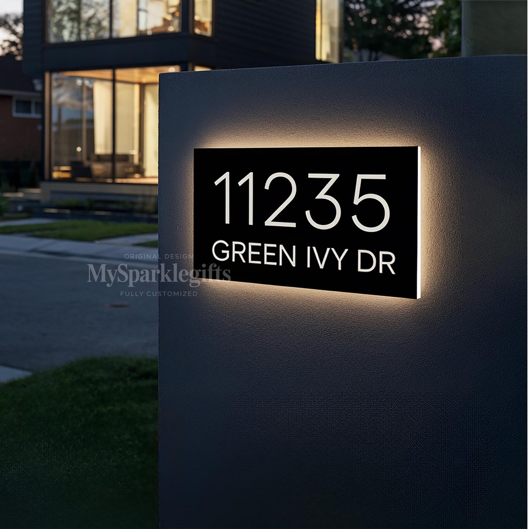 Modern Illuminated Backlit House Sign Custom LED Address Plate Lighted ...