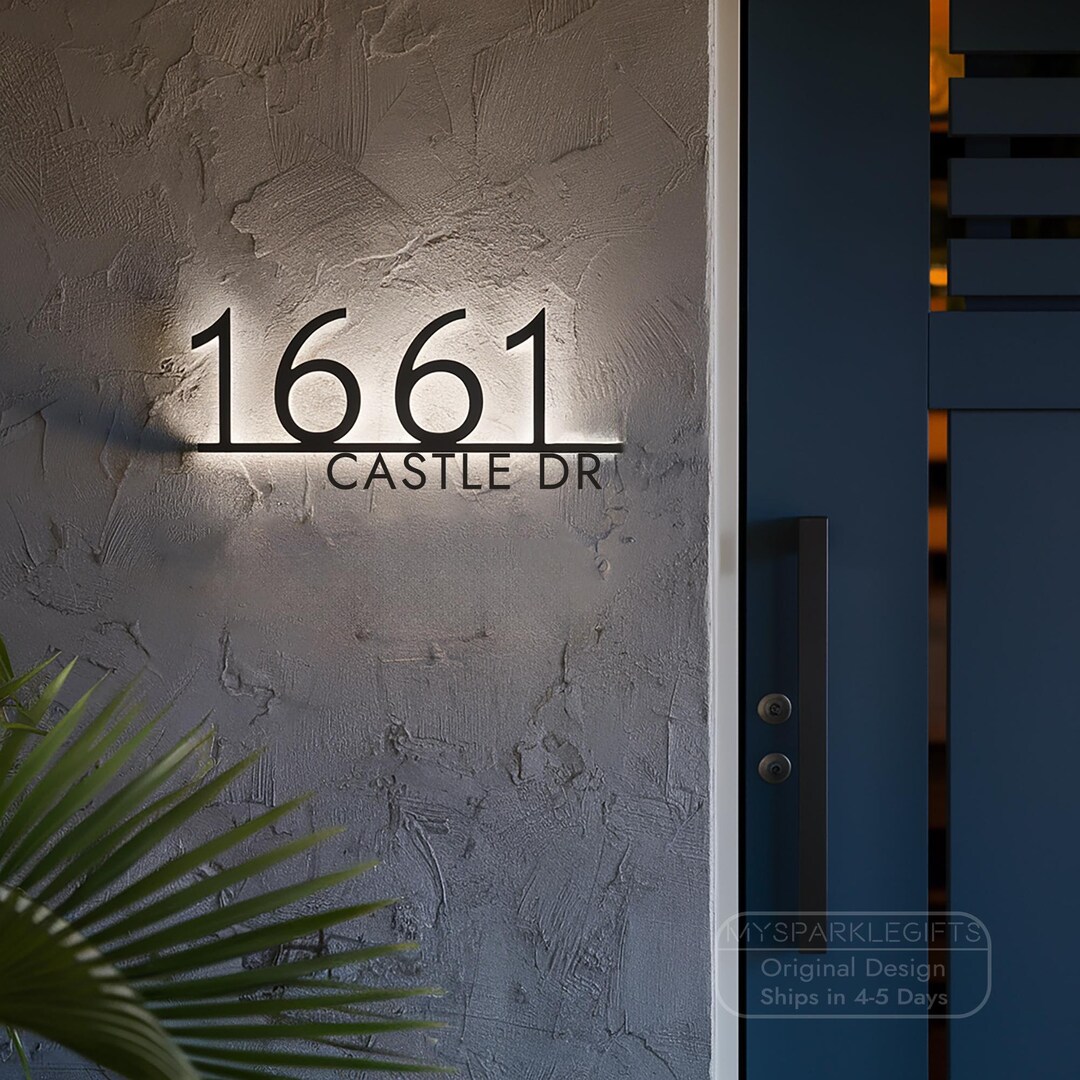 Modern LED Neon House Numbers Illuminated Backlit Address Sign Neon ...