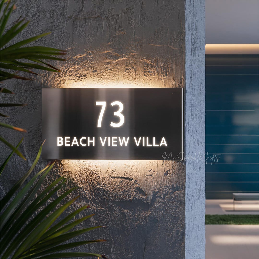 Modern Illuminated Backlit House Sign Custom LED Address Plate Lighted ...