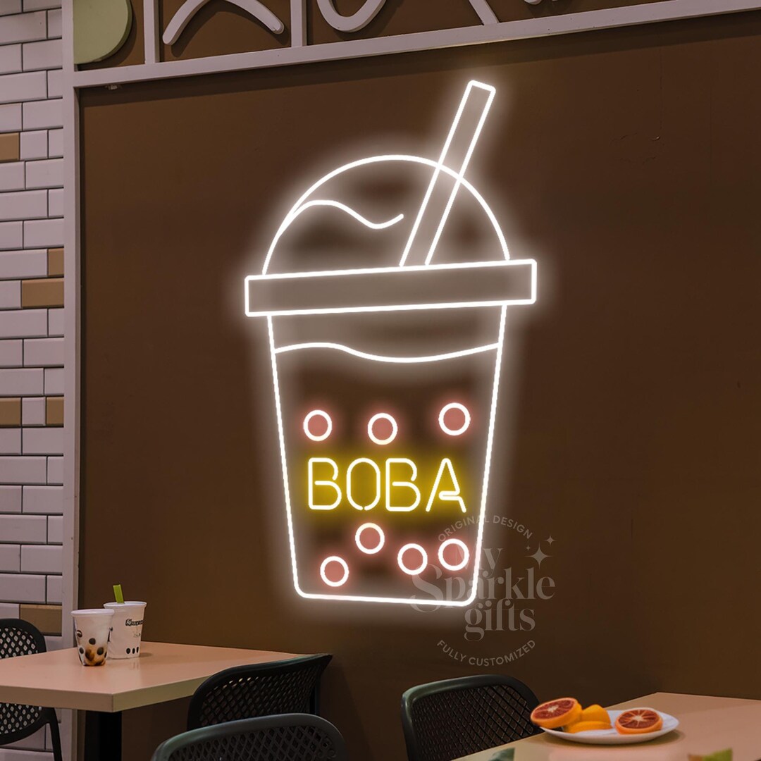 Original Boba Tea Neon Sign Vibrant Boba Tea Logo Wall Decor Modern ...