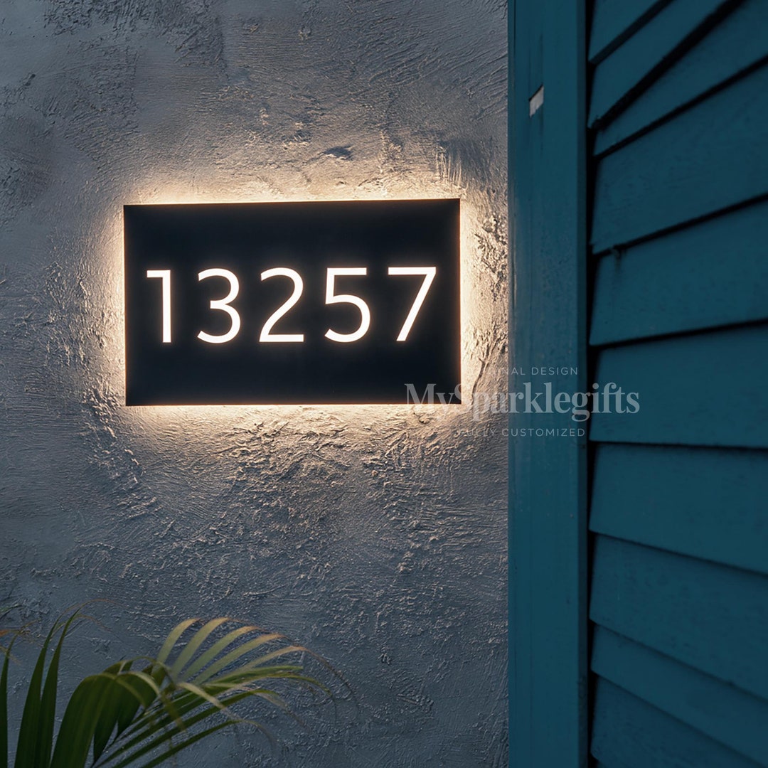 Modern Illuminated Backlit House Sign Custom LED Address Plate Lighted ...