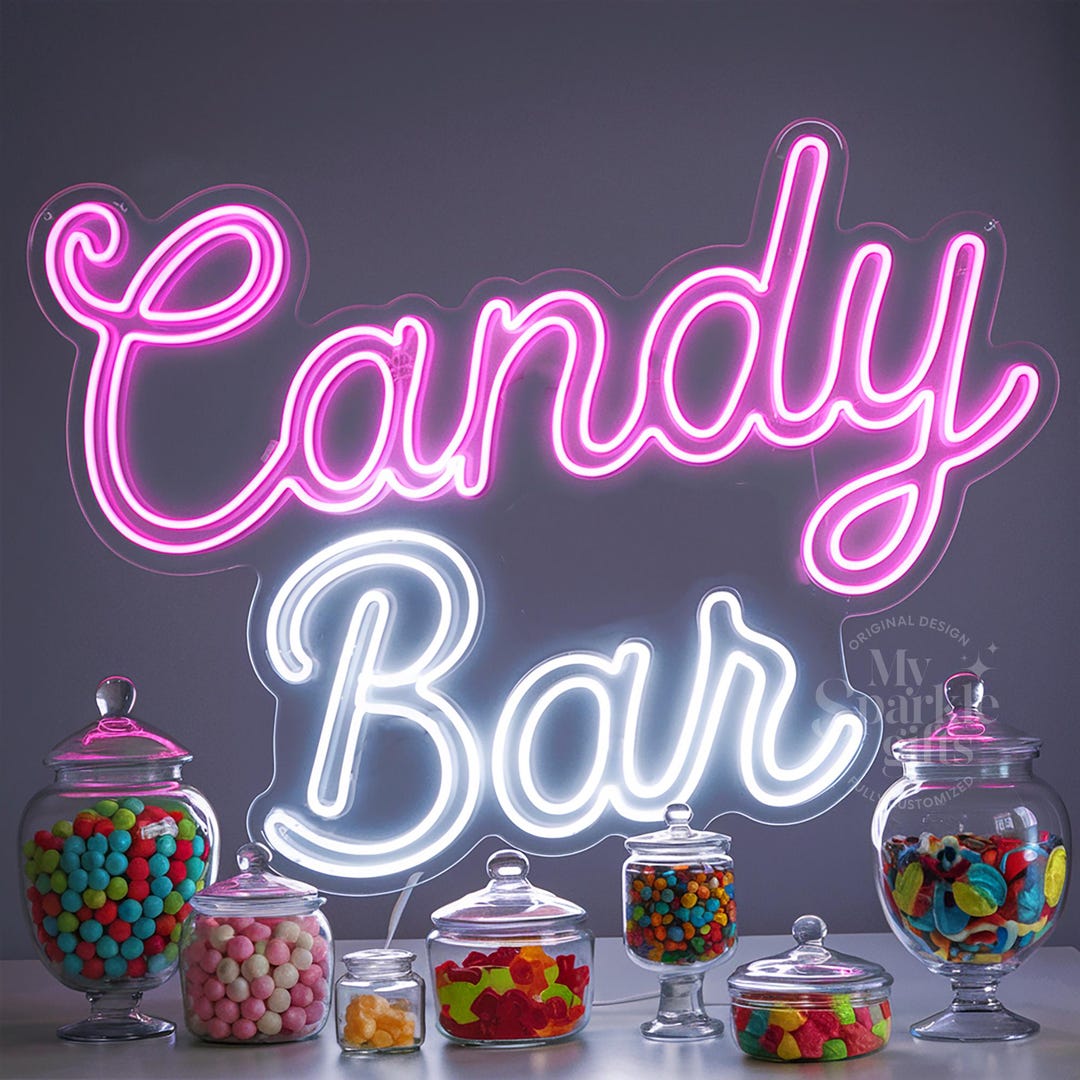 Candy Bar Neon Sign - Custom LED Neon Light for Wedding, Party, Event ...