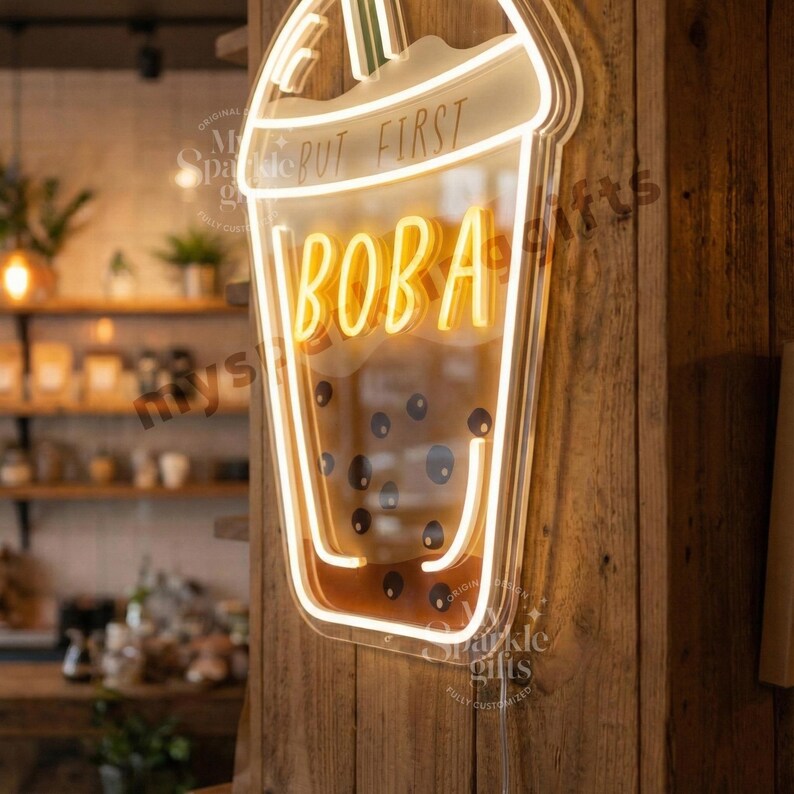 Boba Neon Sign, Bubble Tea LED Light, Cafe Wall Decor, Milk Drink Shop ...