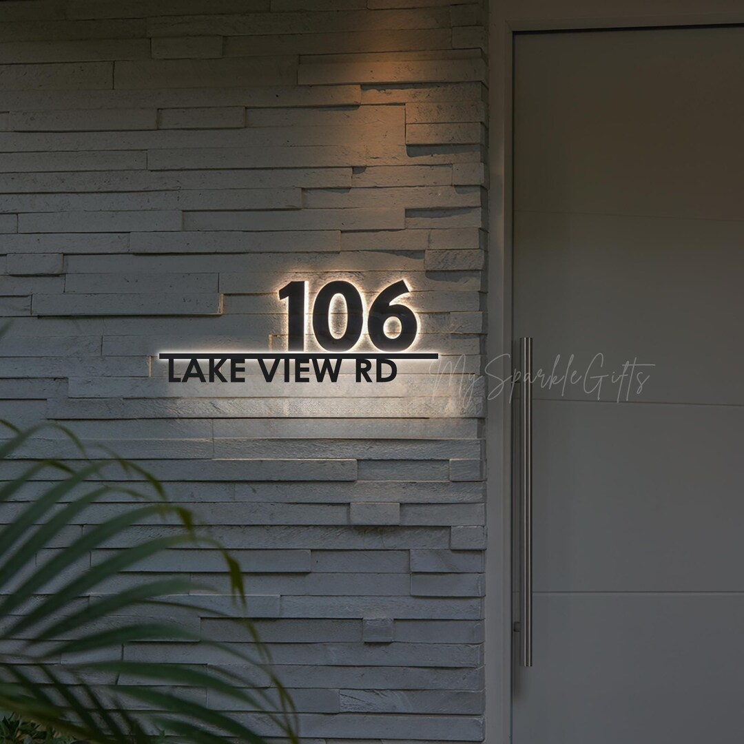 Illuminated Backlit House Numbers/address Sign Modern LED Neon House ...