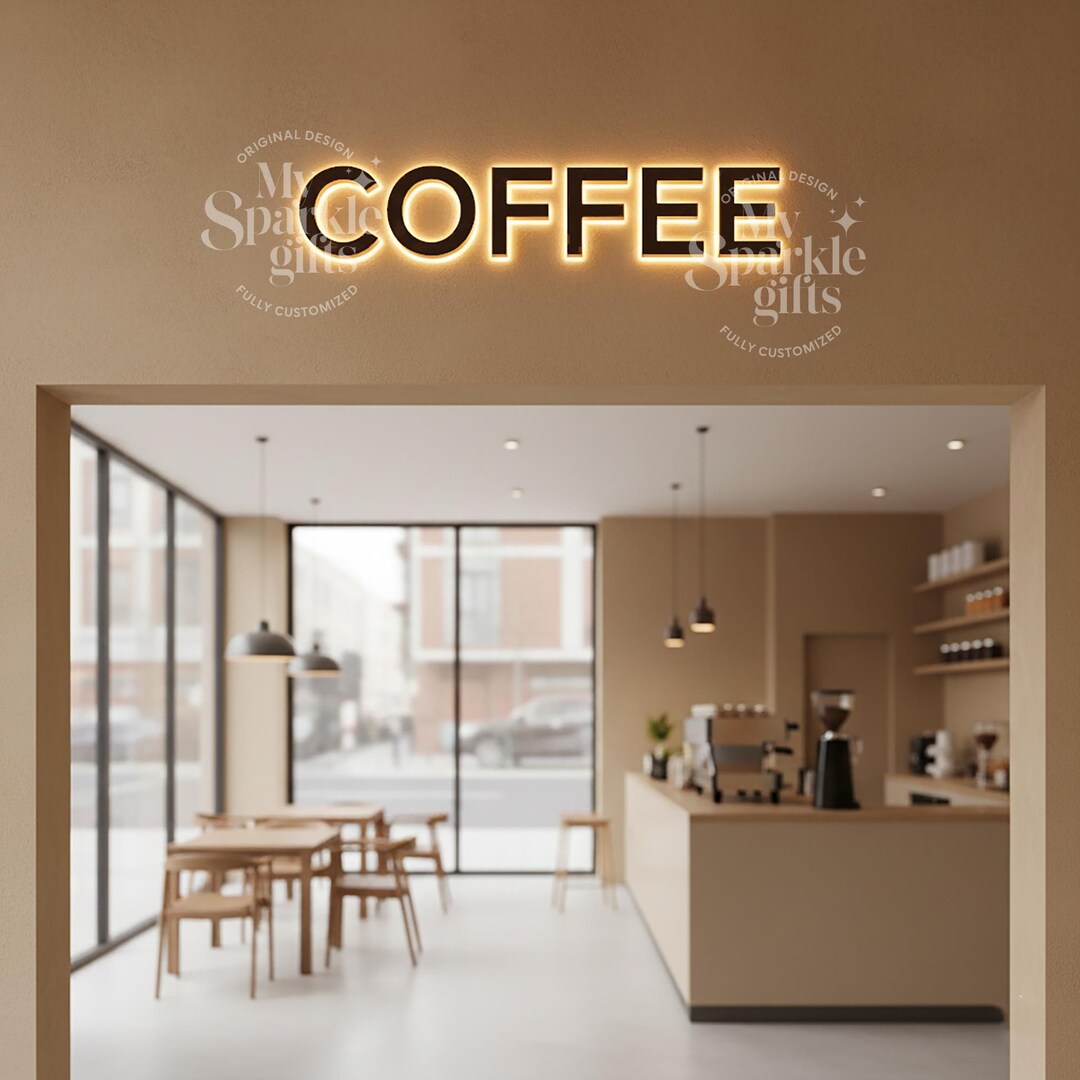 Modern COFFEE Shop LED Wall Sign- Backlit Metal Letters- Custom Café ...