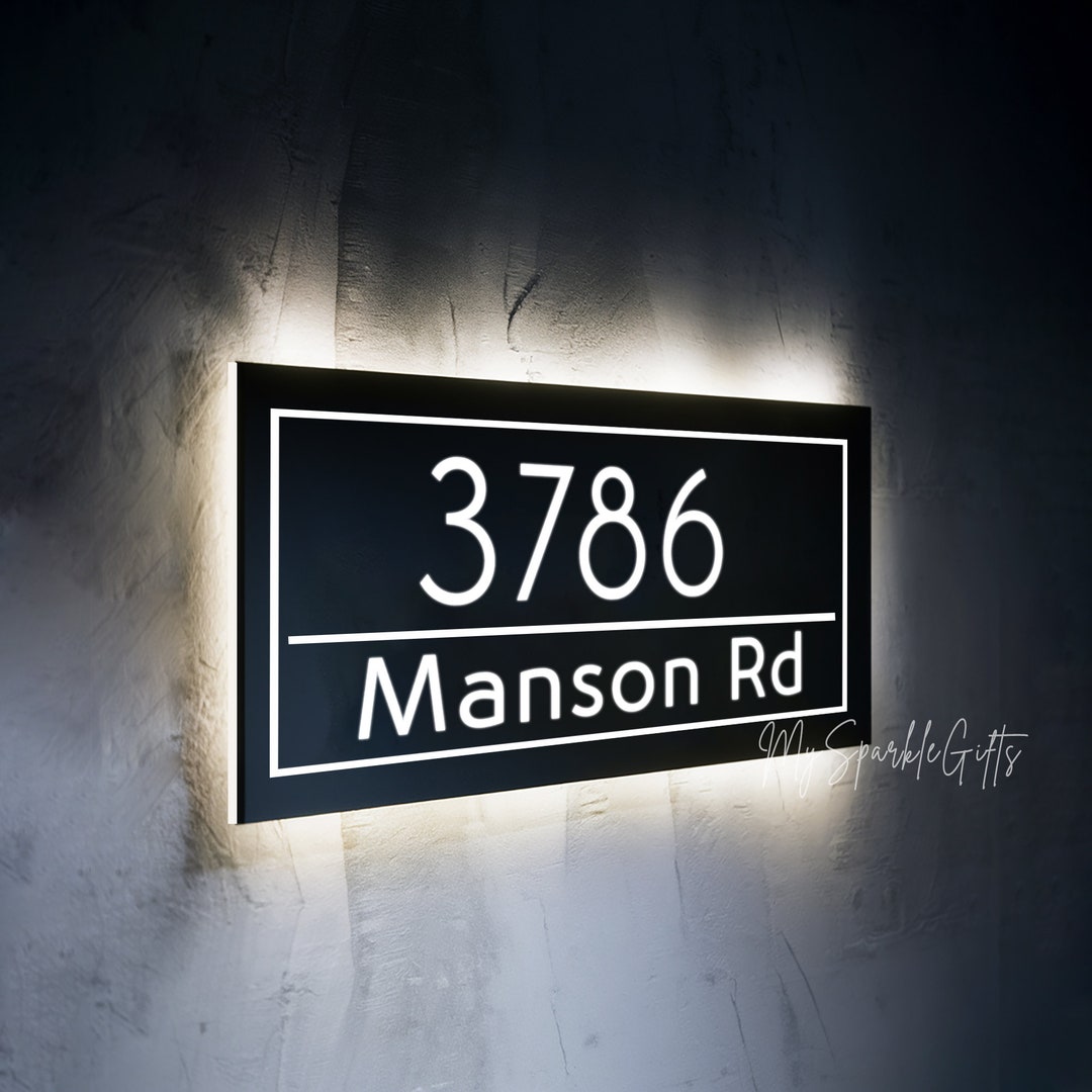Illuminated Backlit House Sign Custom LED Address Plate Modern and ...