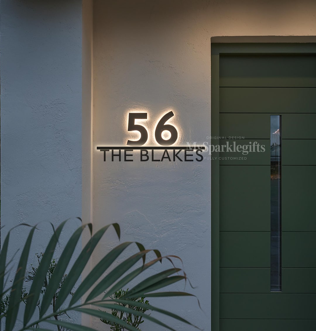 Backlit Address Sign Modern LED Neon House Numbers Illuminated Neon ...
