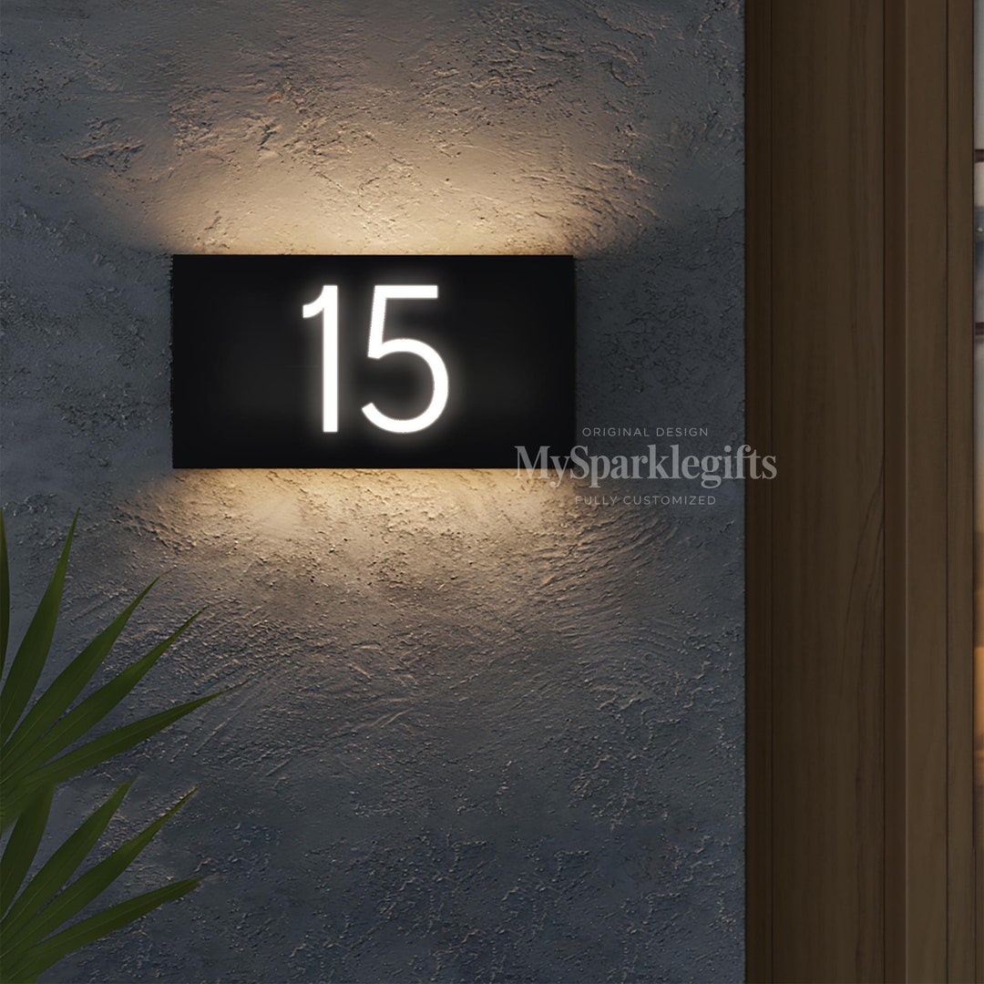 Modern Illuminated Backlit House Sign Custom LED Address Plate Lighted ...