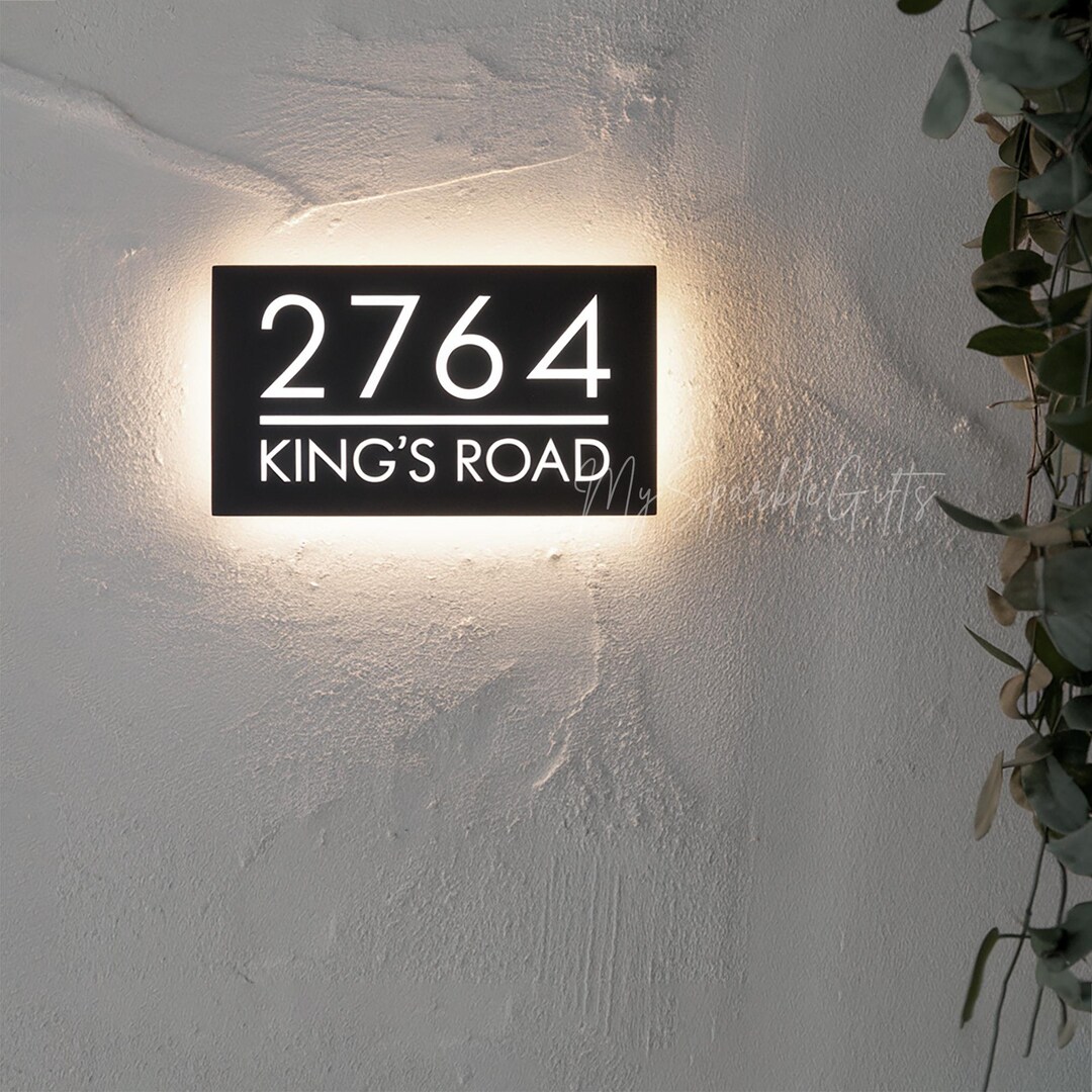 Lighted Address Sign With Metal Finish Modern Illuminated Backlit House ...