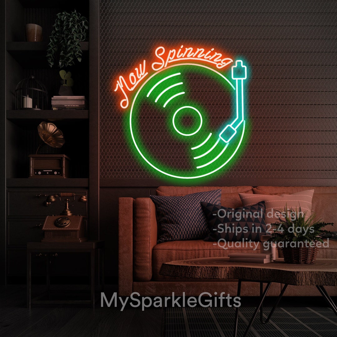 Retro Record Player Neon Sign Now Spinning Neon Light College Dorm Neon ...