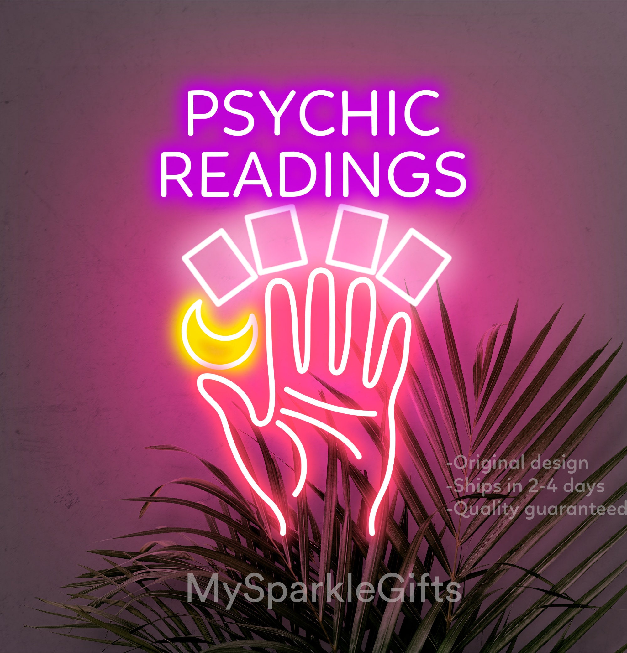 Psychic Readings Neon Sign: Tarot Palm Reading Business Logo ...