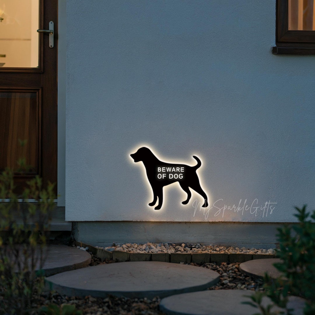 LED Beware of Dog Sign: Modern Light up Plaque - Etsy