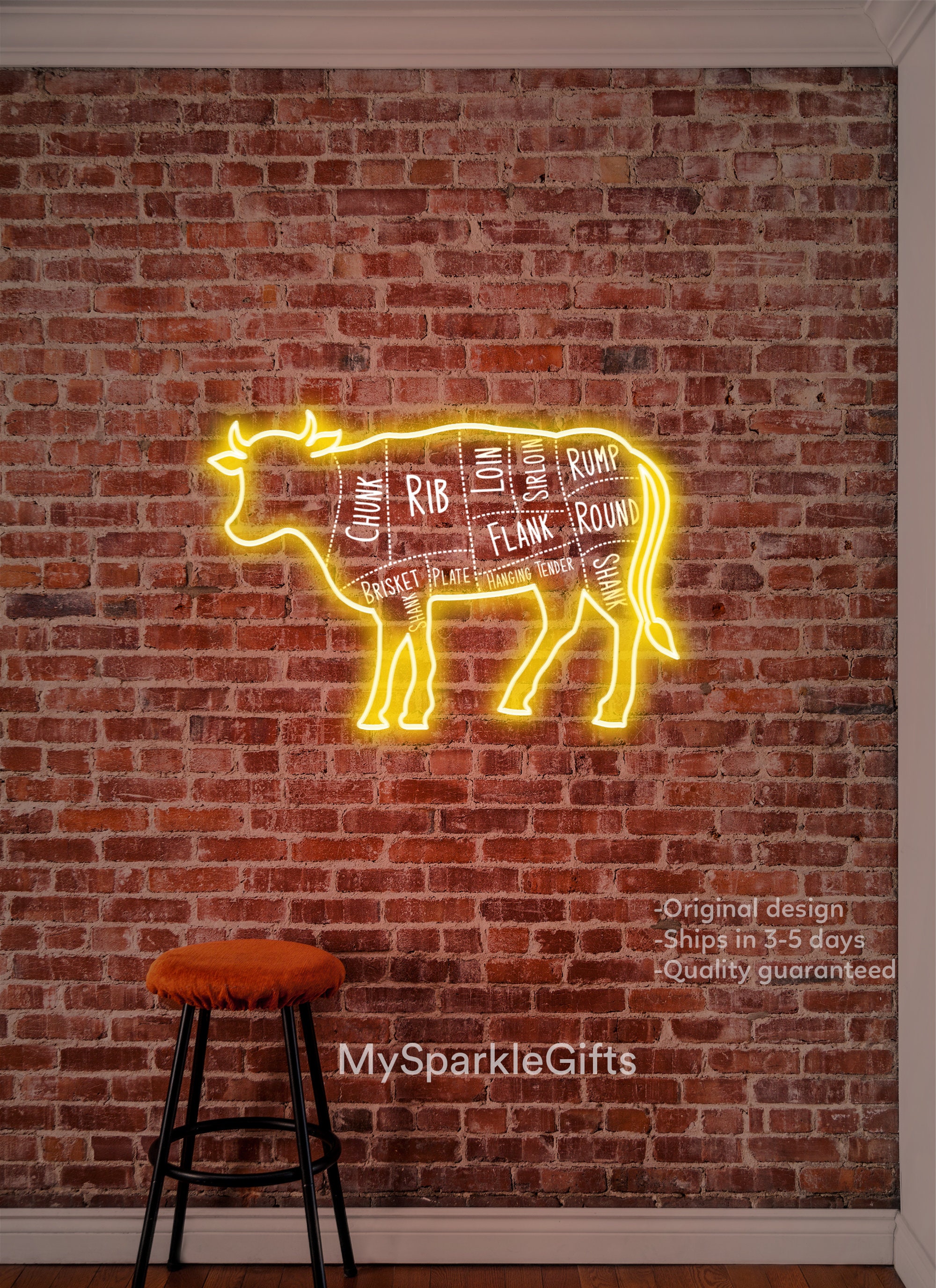 Beef Cuts Neon Sign LED Neon Light Sign for Butcher Shop Cow - Etsy