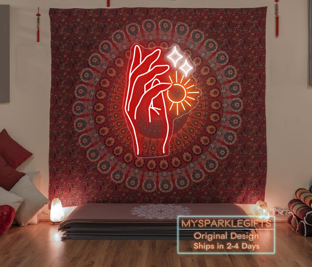 Psychic Hand Neon Sign: Spiritual Moon & Stars LED Wall Decor - Etsy