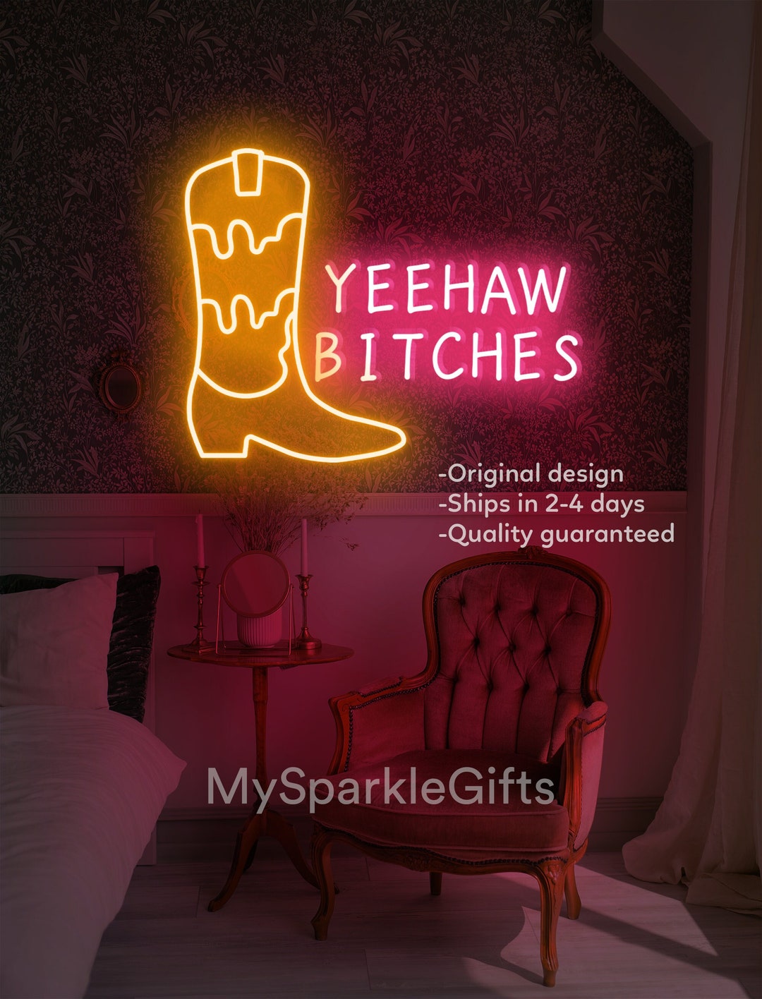 Original Yee Haw Bitches Neon Sign Cowgirl Neon Light for Bedroom ...
