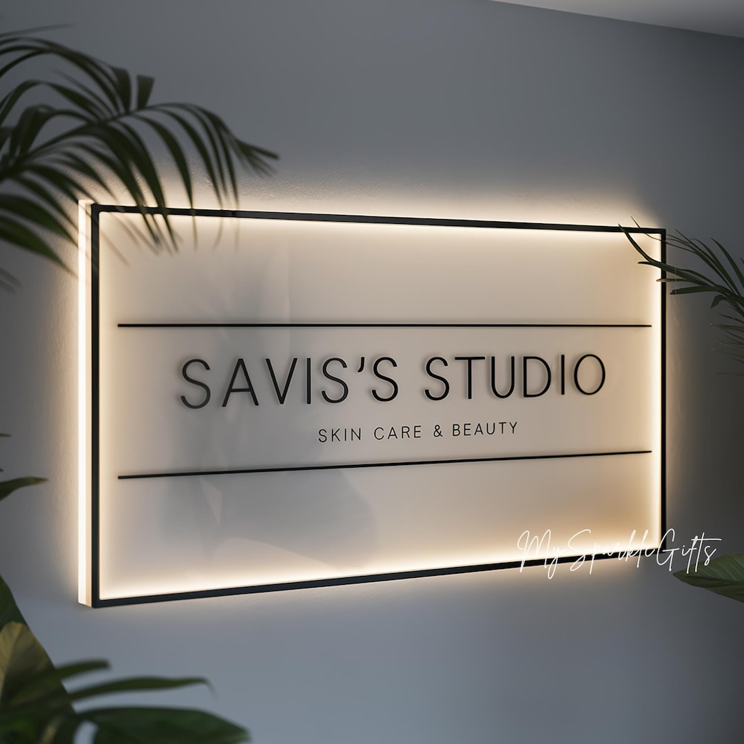 Illuminated Business Sign Backlit Neon Signage Salon LED Wall Sign ...