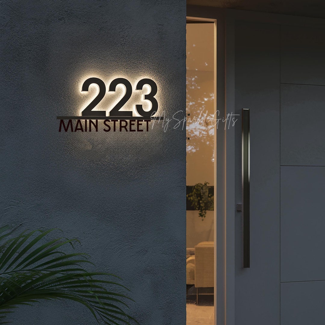 Illuminated Backlit House Numbers/address Sign Modern LED Neon House ...
