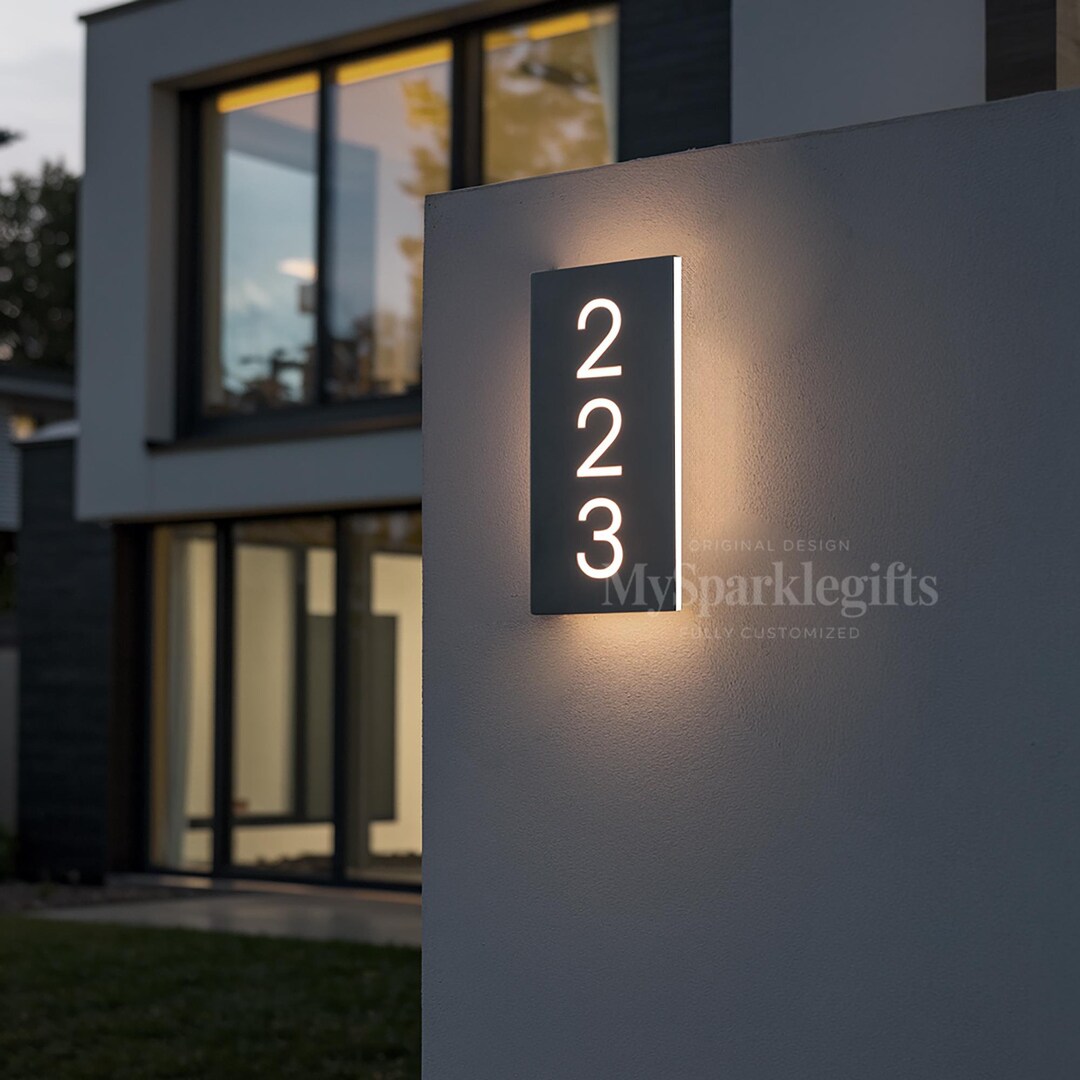 Modern Backlit Illuminated House Number Sign Modern LED Address Plaque ...