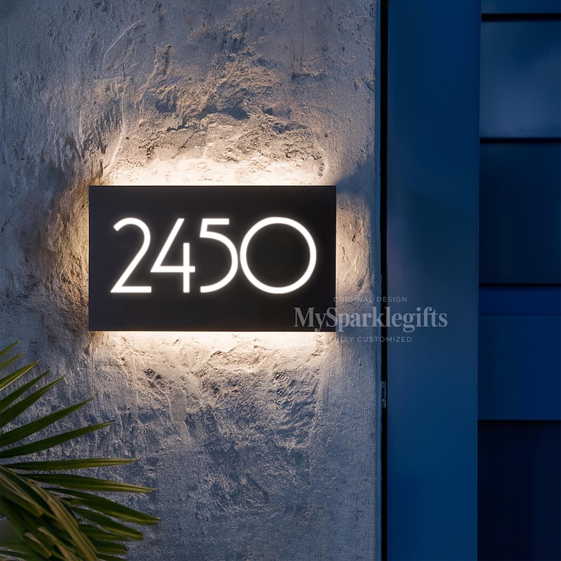 Modern Backlit House Number Sign: Custom LED Address Plate - Etsy Canada