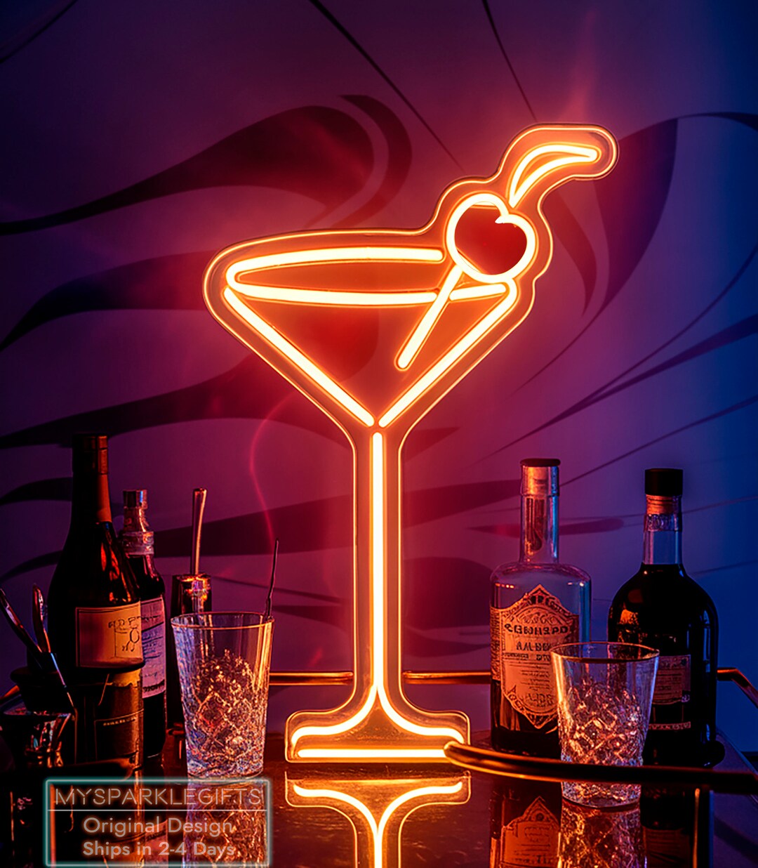 Bar Cart Neon Sign Handcrafted Bar Art Home Bar Accent Bar Decor ...