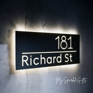 Illuminated Backlit House Sign Custom LED Address Plate Modern and ...