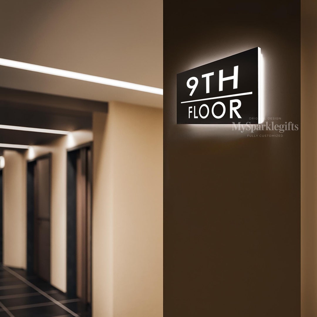 Modern Backlit Hotel Floor Number Sign: Custom Lighted House Plate - Etsy