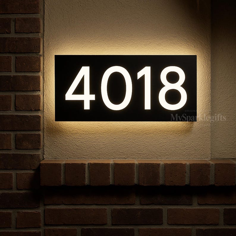 Modern Backlit House Number Sign: Custom Lighted LED Address Plate - Etsy