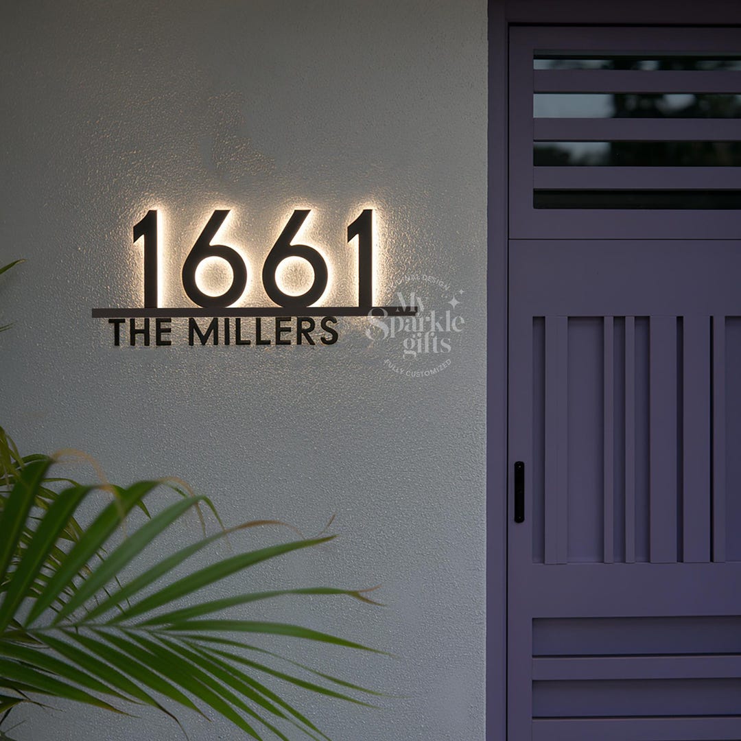 Modern Backlit LED House Number Sign: Custom Illuminated Neon Family ...