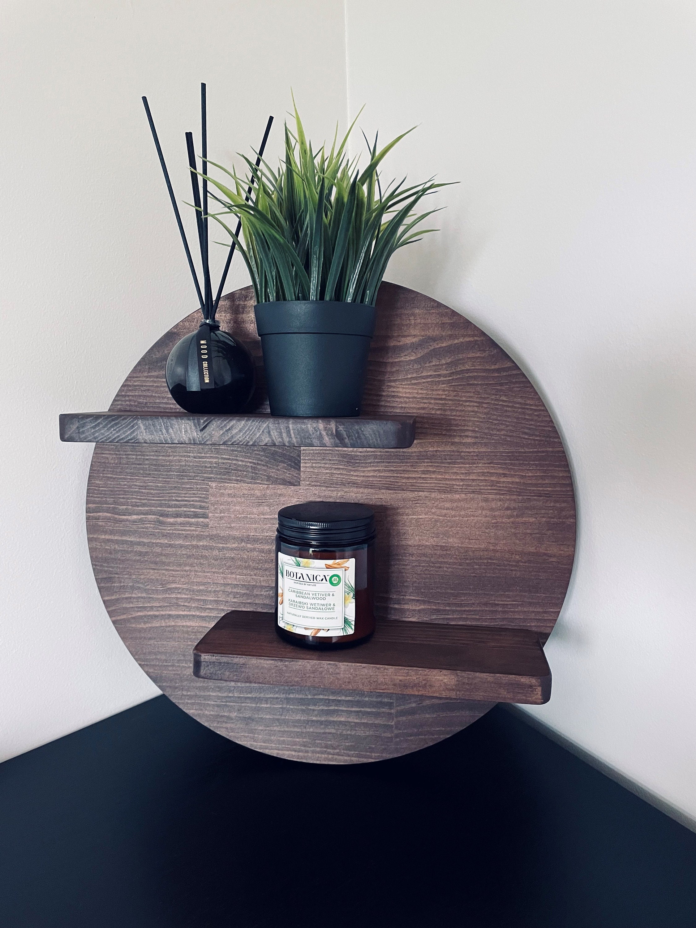 Wooden Wall Shelf, Brown Wall Shelf, Round Shelf, Wall Mount Shelf ...