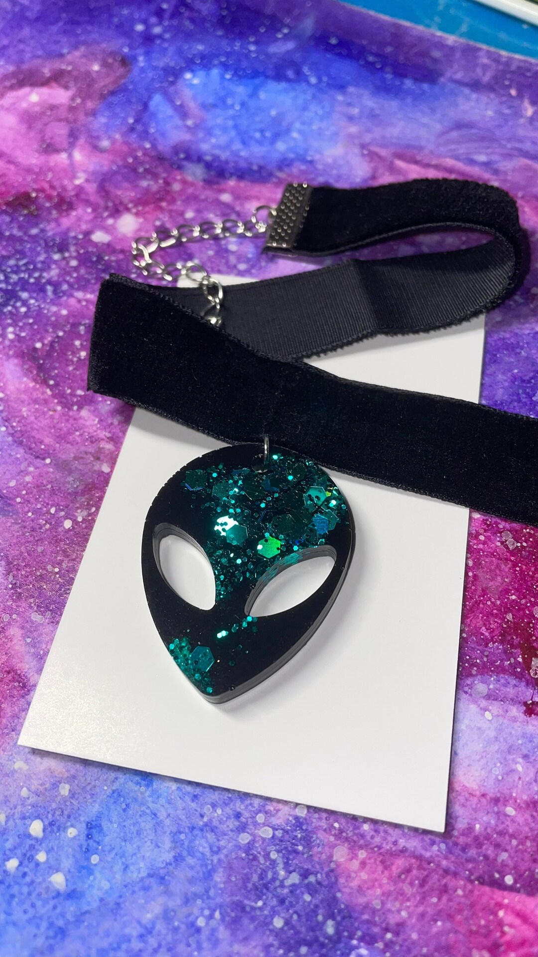 Alien Head Necklace, Velvet Choker , Handmade Jewellery, Resin ...