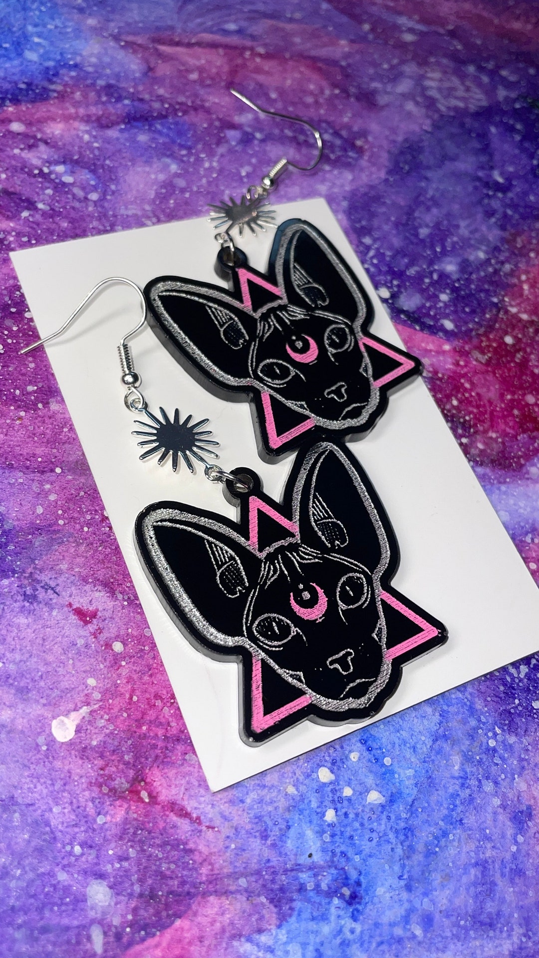 Mini Sphynx Cat Earrings , Holographic Earrings , Witchy Earrings ...