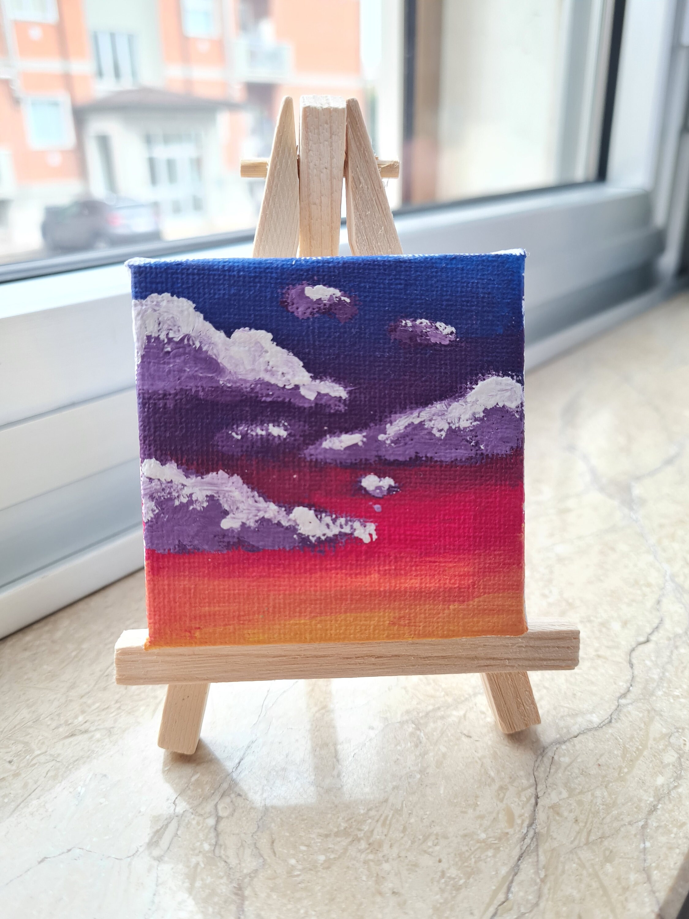 Mini Canvas Art, 7cmx7cm, 2.7x2.7in, Handmade Sunset Sky With Clouds ...