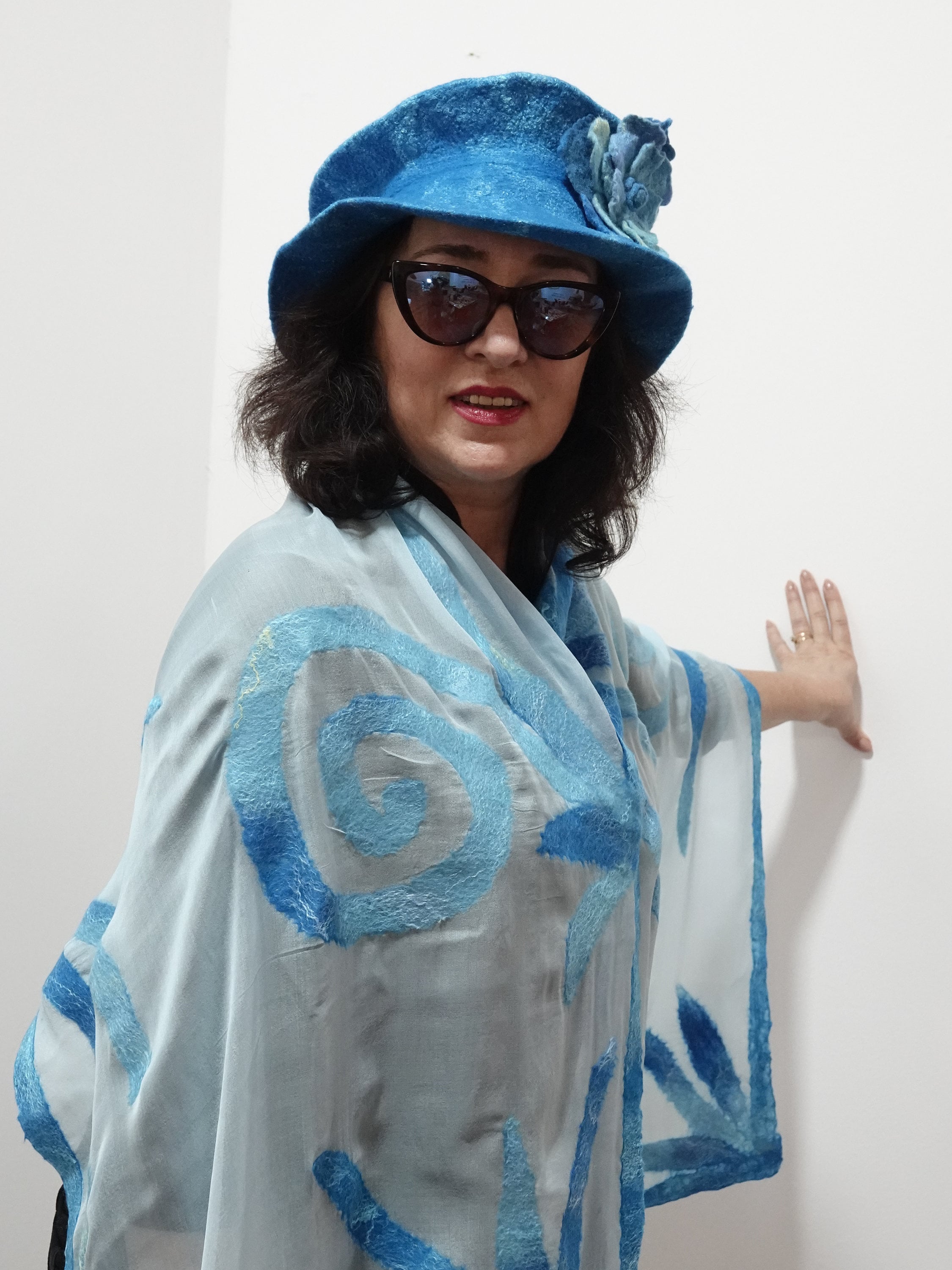 Light Handmade Blue Stole Large Felt Stole Silk Wool Scarf - Etsy