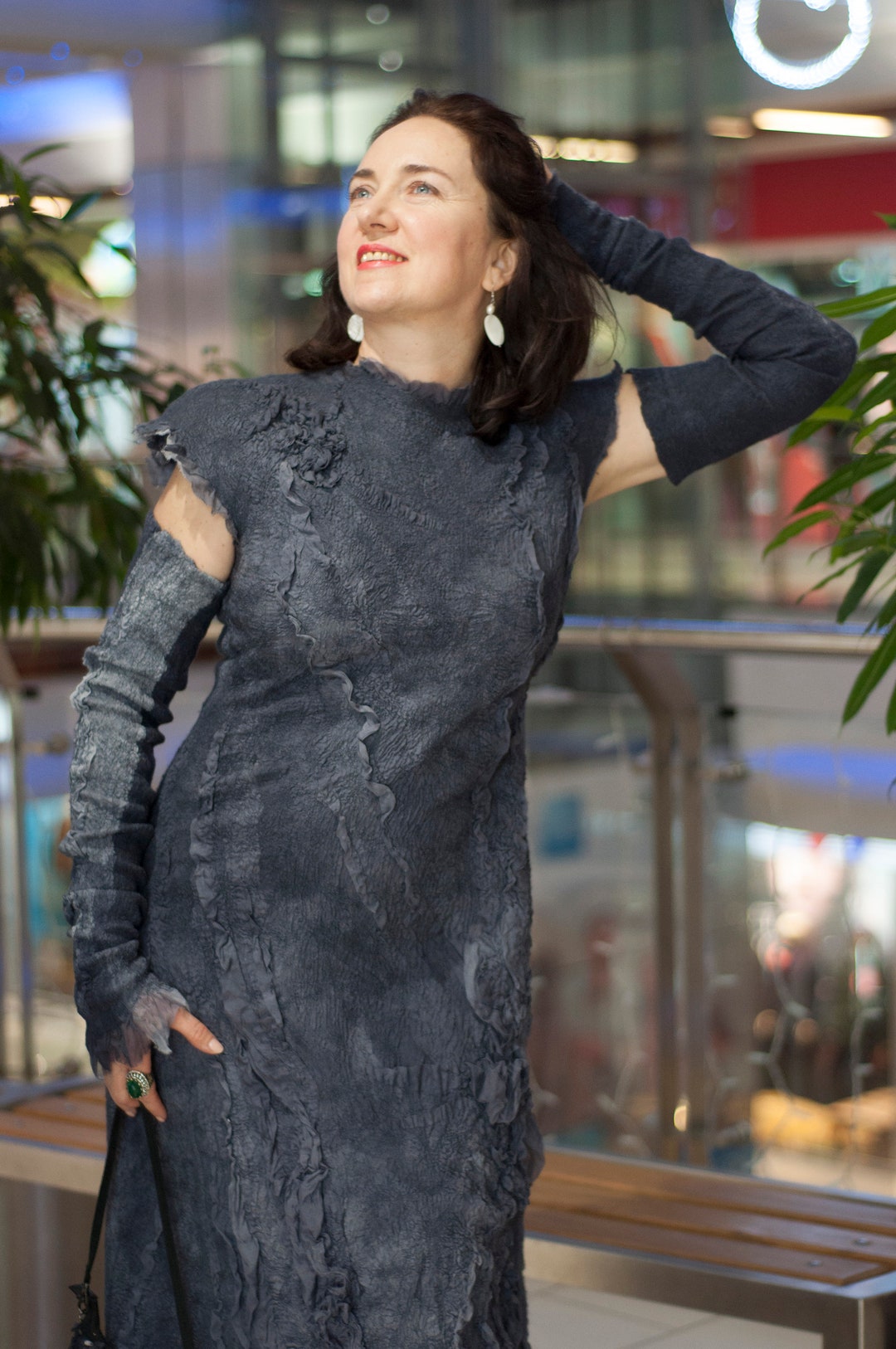 Handmade Felted Dress "graffite Gray Glitter", Wearable Art, Nuno ...