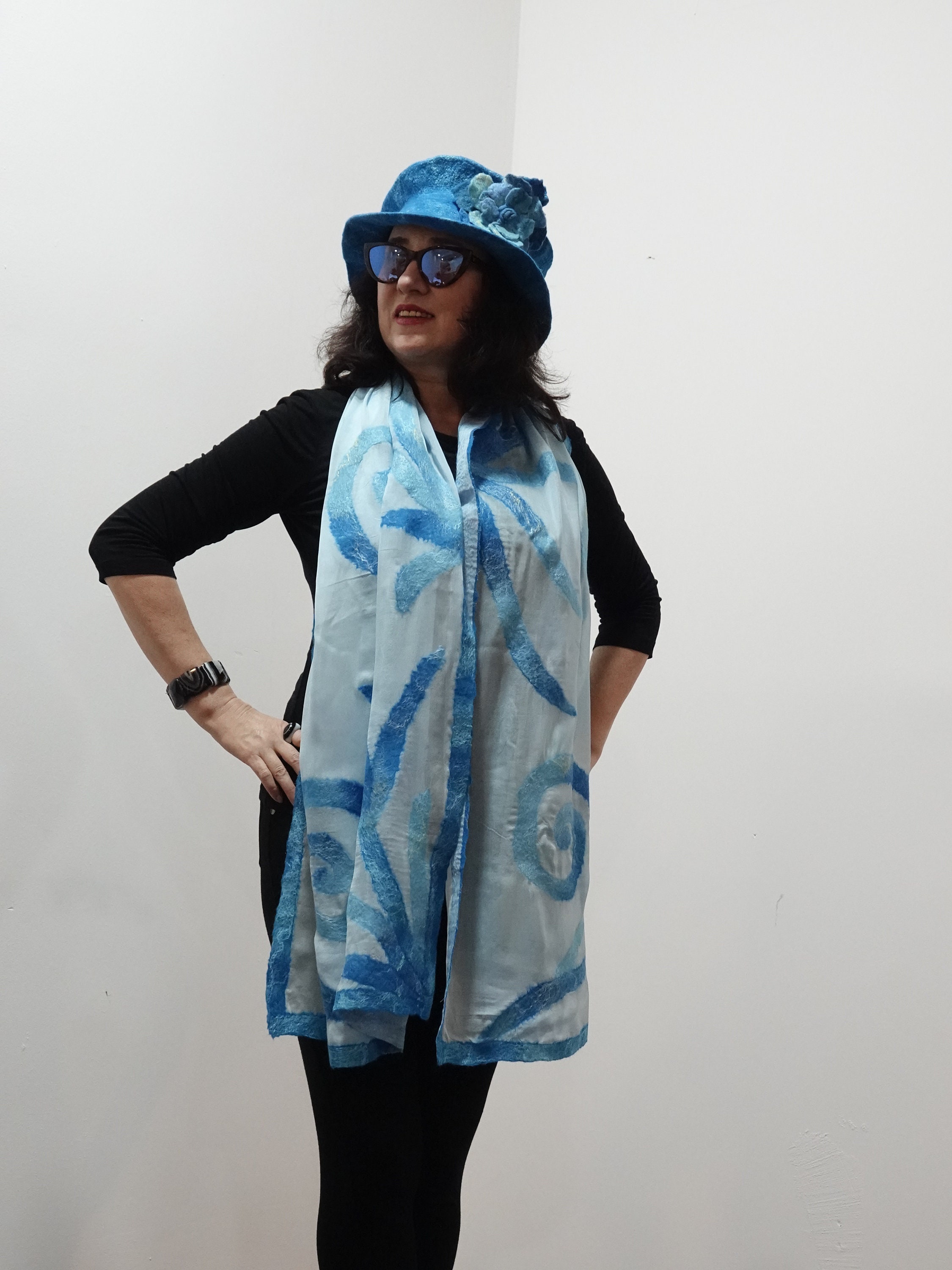 Light Handmade Blue Stole Large Felt Stole Silk Wool Scarf - Etsy