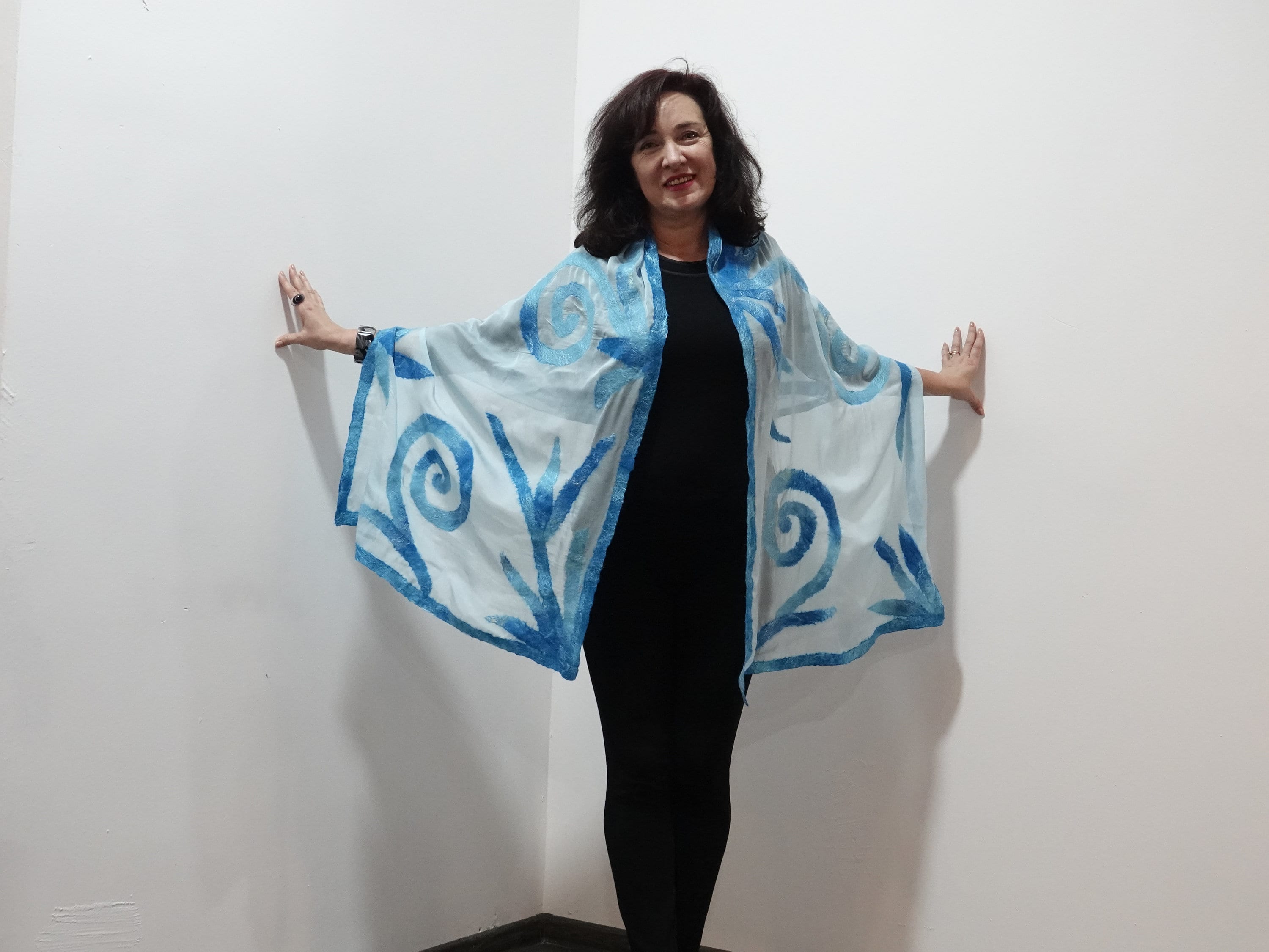 Light Handmade Blue Stole Large Felt Stole Silk Wool Scarf - Etsy