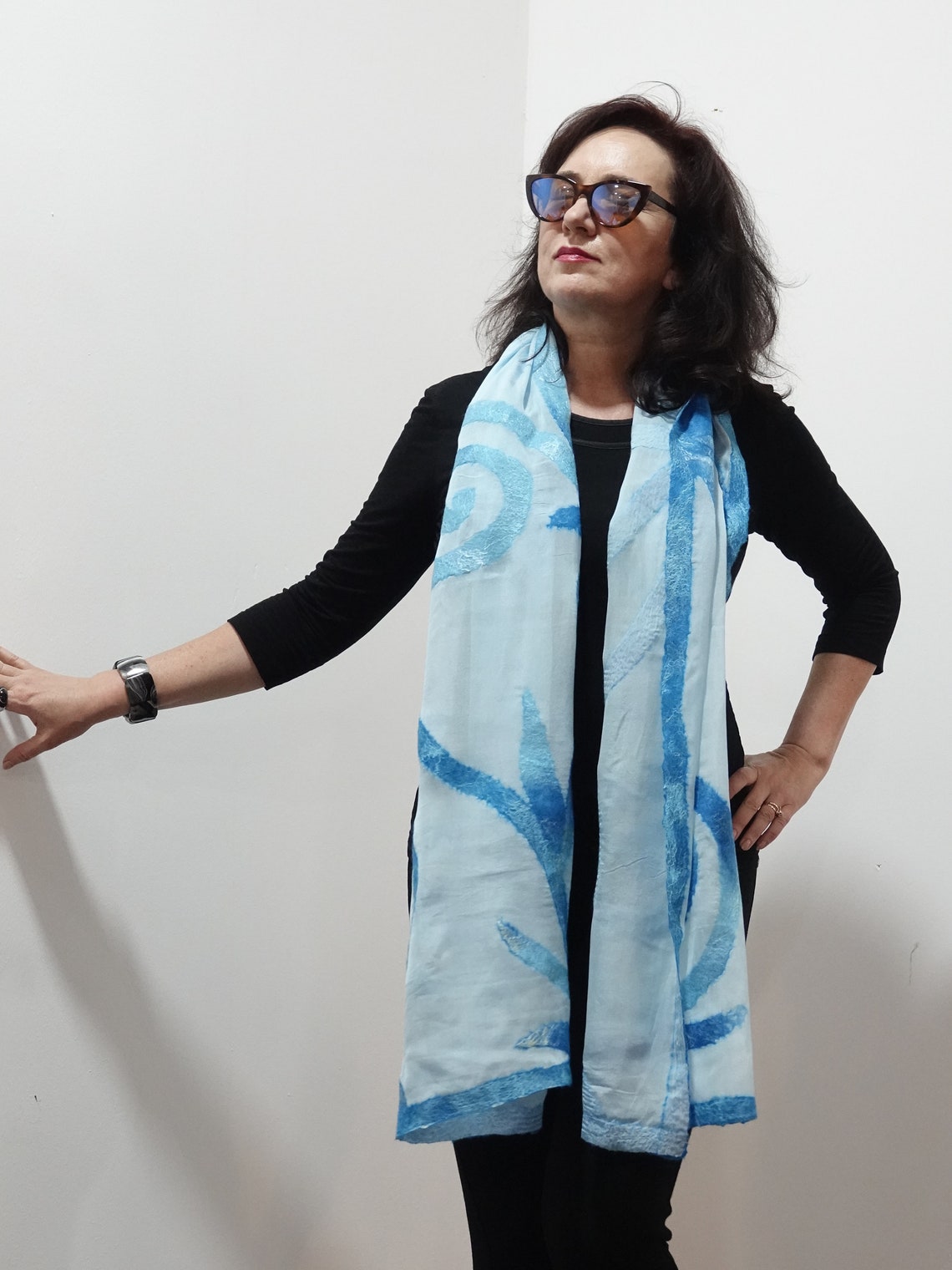 Light Handmade Blue Stole Large Felt Stole Silk Wool Scarf - Etsy