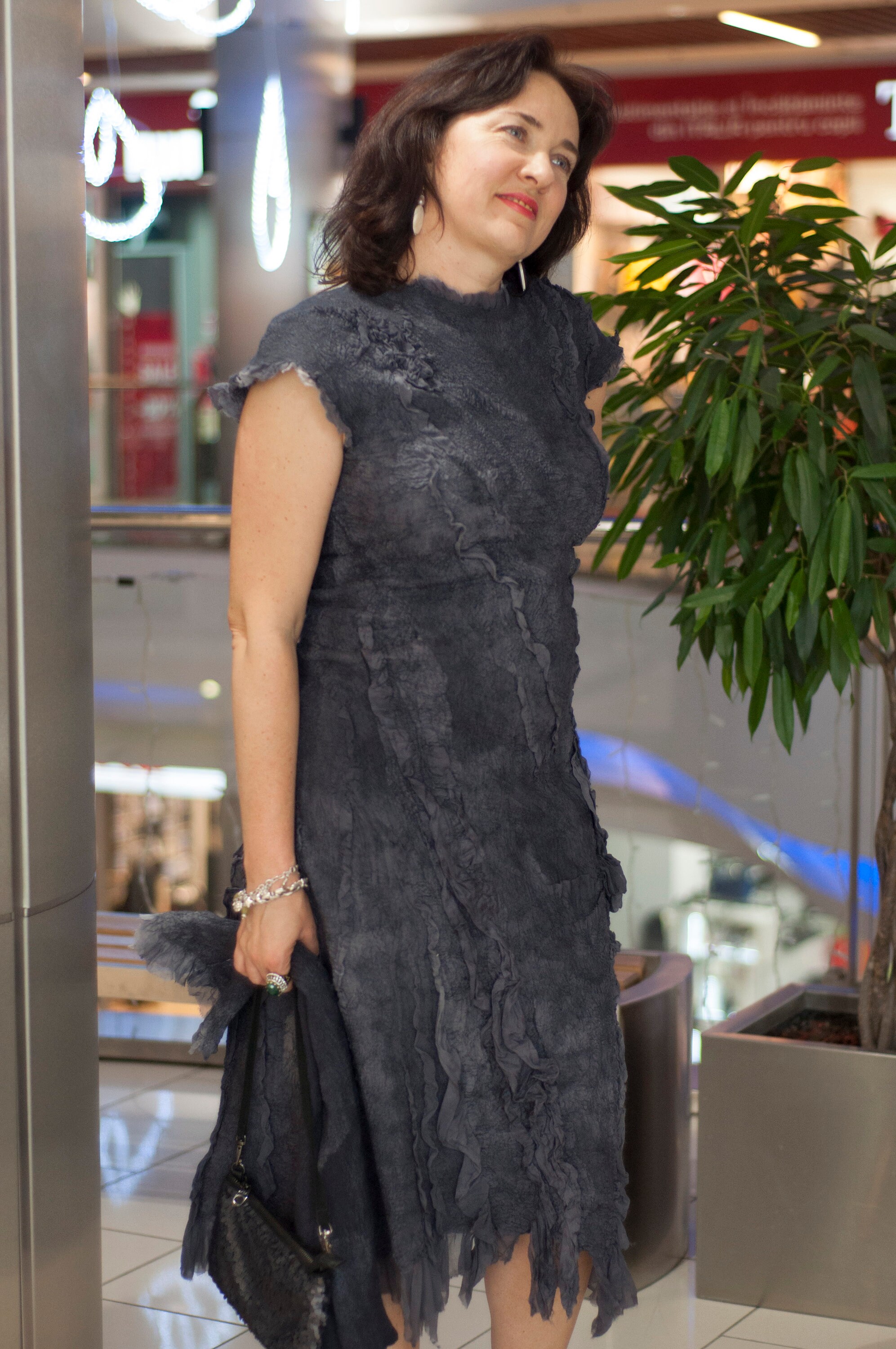 Handmade Felted Dress "graffite Gray Glitter", Wearable Art, Nuno ...