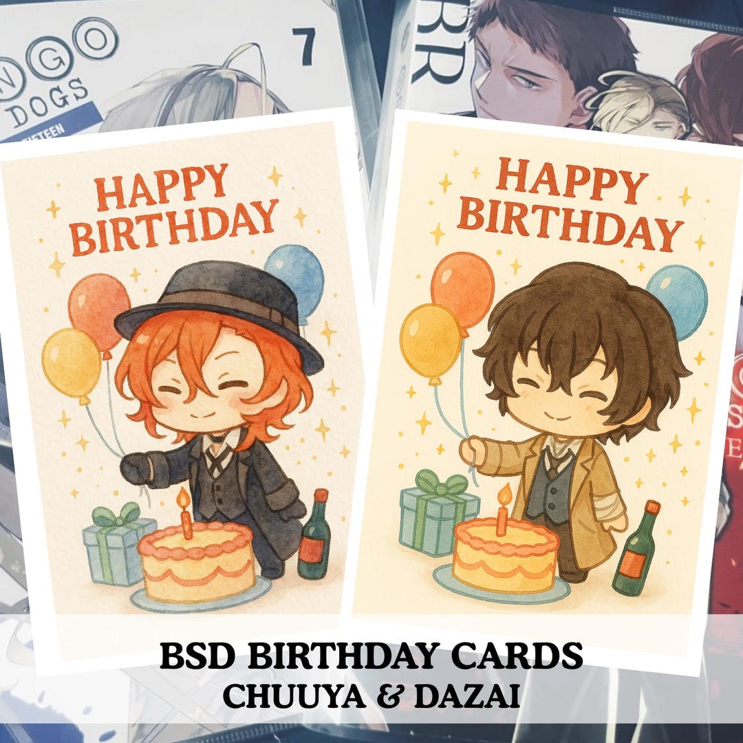 Bungo Stray Dogs Chibi Birthday Card – Soukoku Watercolour Anime ...