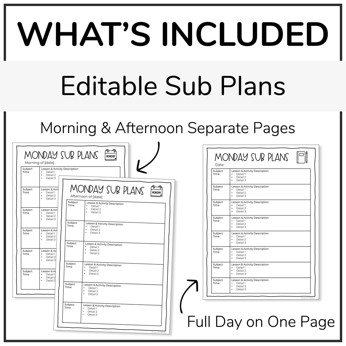 Sub Binder With Substitute Teacher Info and Substitute Plans - Etsy