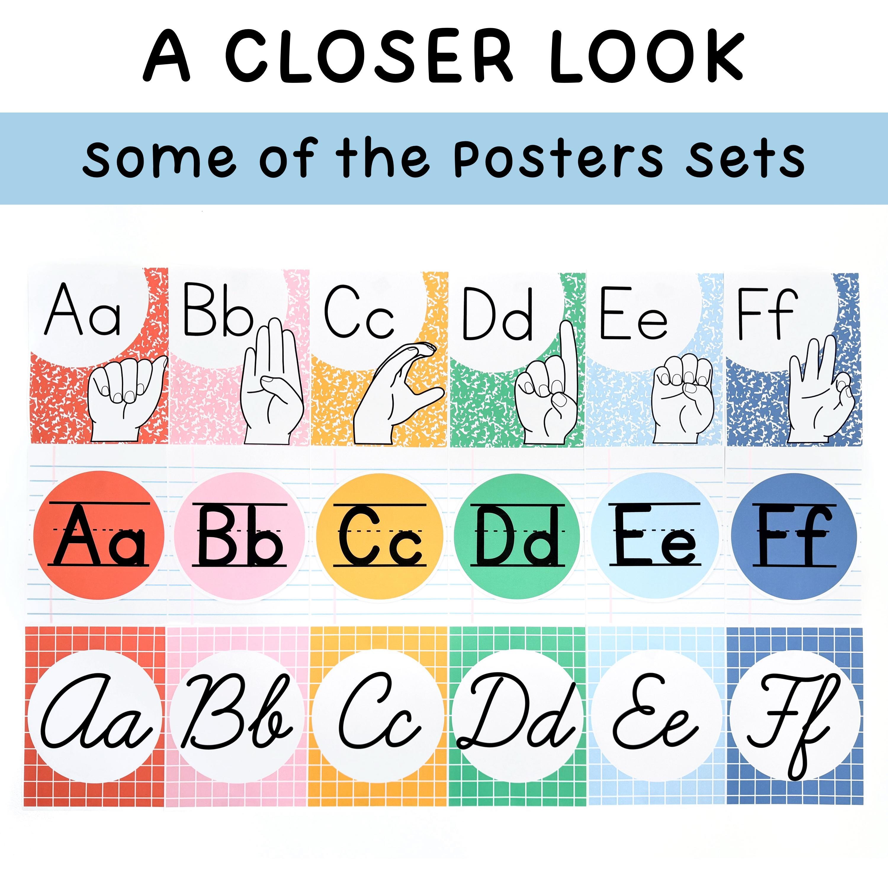 Bright Alphabet Posters, ASL Posters, Cursive Alphabet Posters & Letter ...