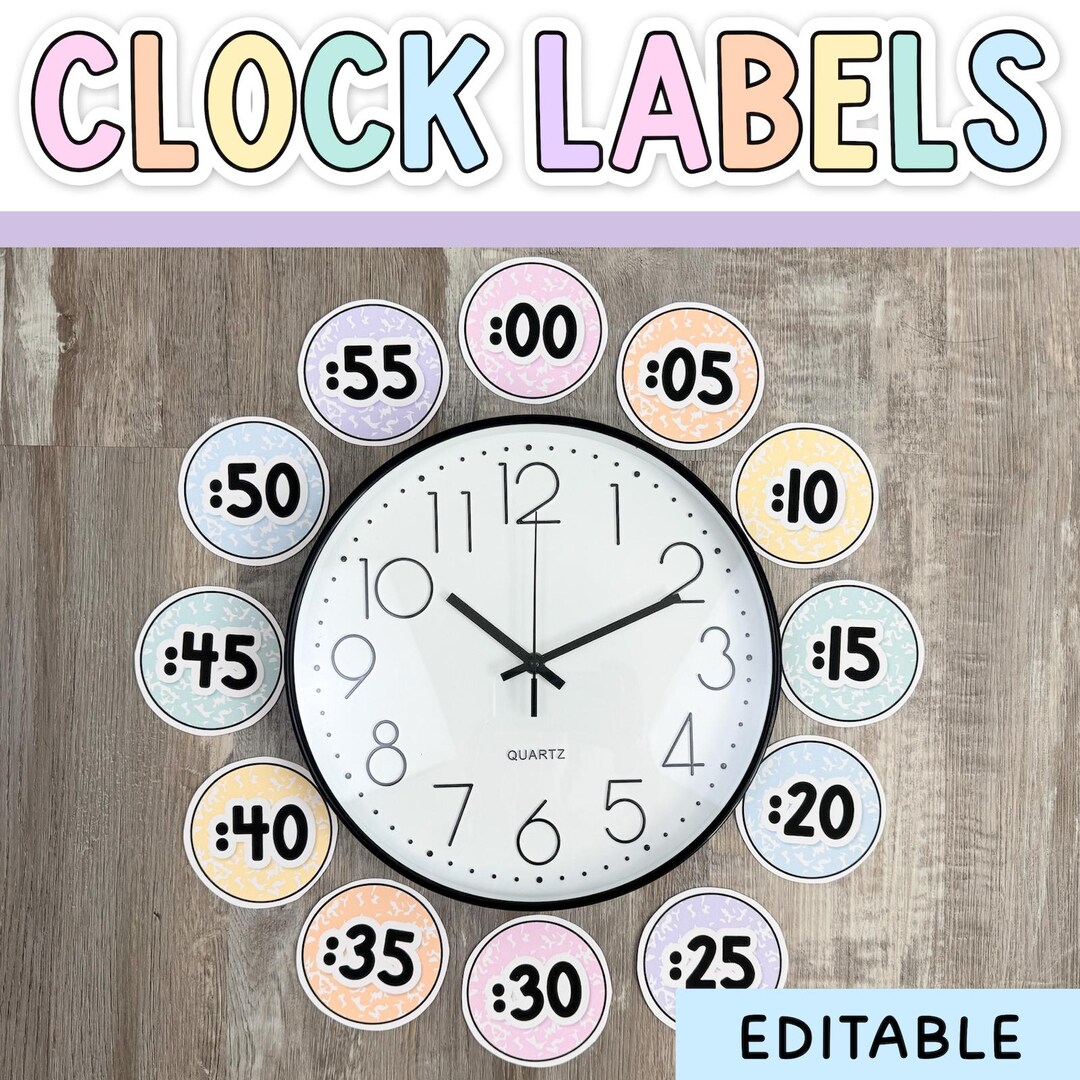 Pastel Clock Labels and Clock Number Labels for Composition Notebook ...