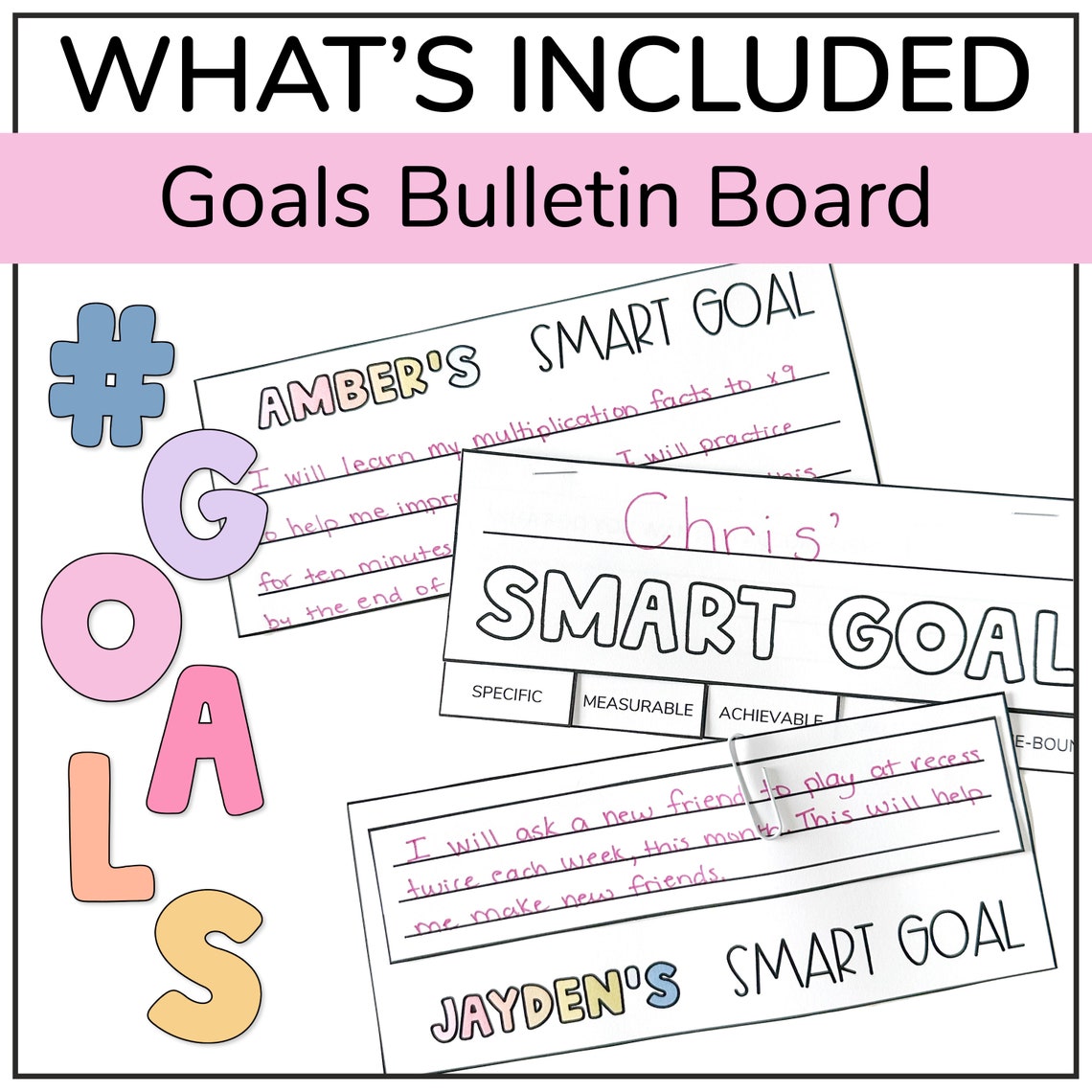 Student Goal Setting Kit: Goals Bulletin Board, Student SMART Goal ...