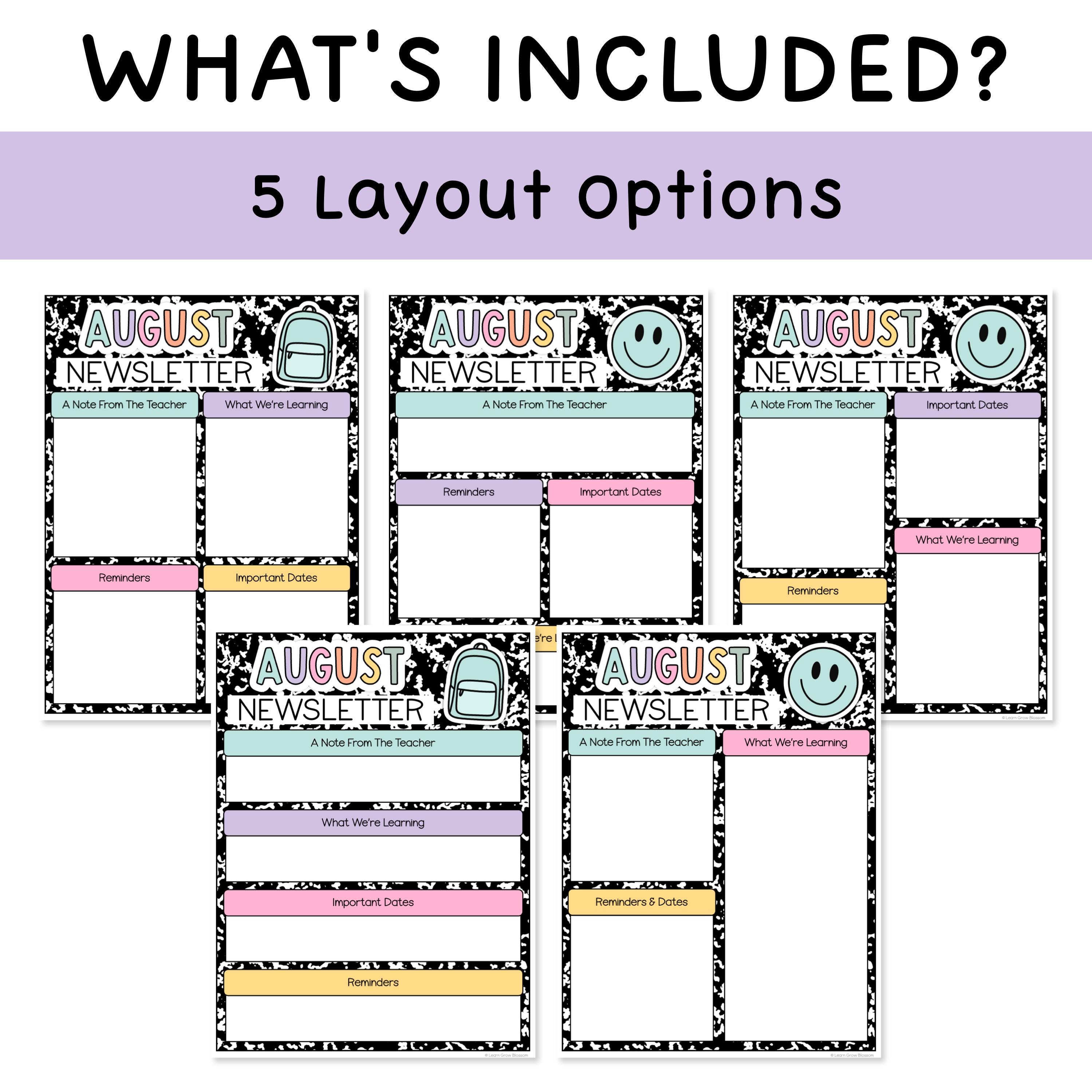 Composition Notebook Weekly and Monthly Newsletter Template - Editable ...