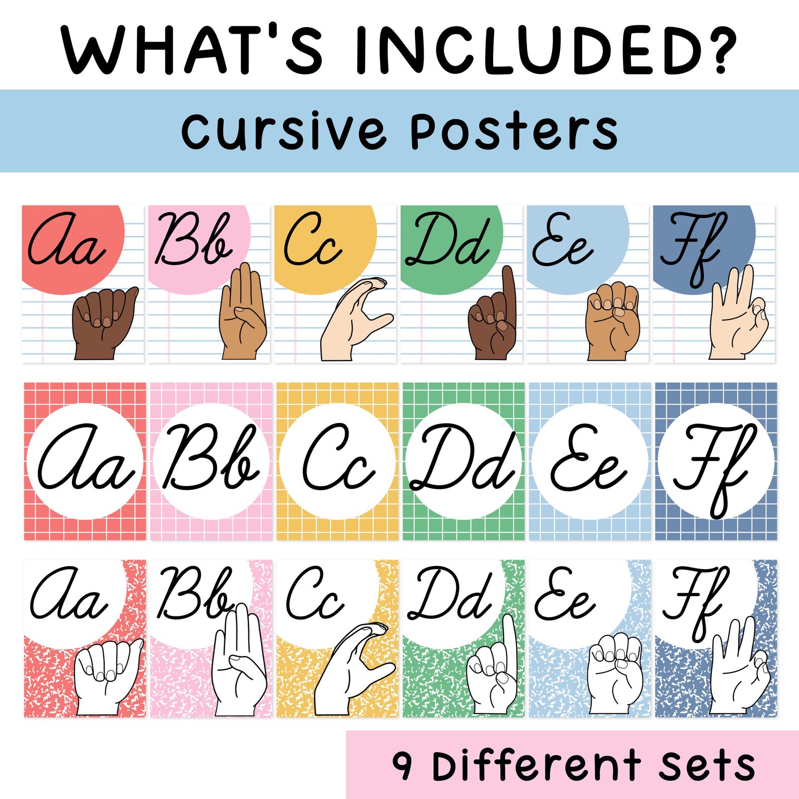 Bright Alphabet Posters, ASL Posters, Cursive Alphabet Posters & Letter ...