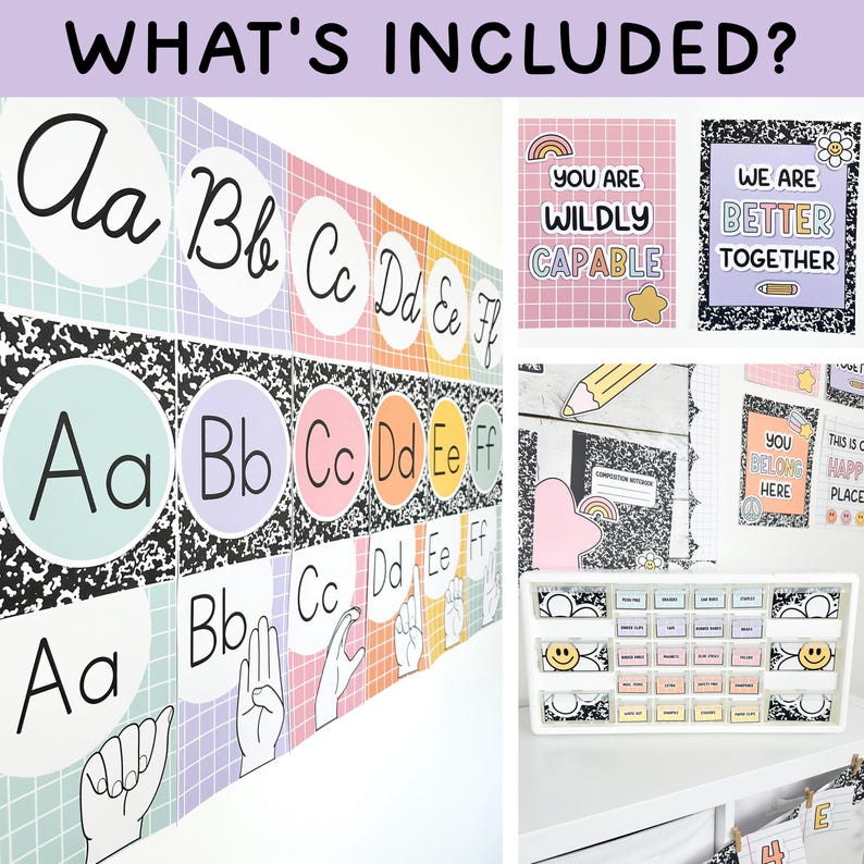 Composition Notebook Classroom Decor Bundle & Pastel Classroom Decor ...