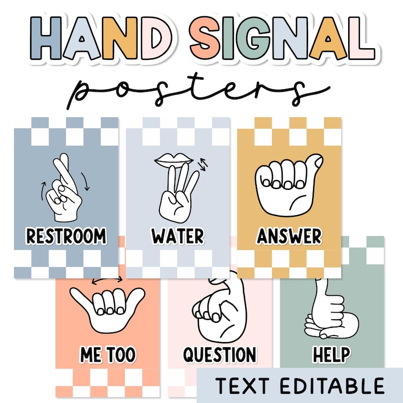 Boho Hand Signal Posters & ASL Sign Language Hand Signals - Editable ...