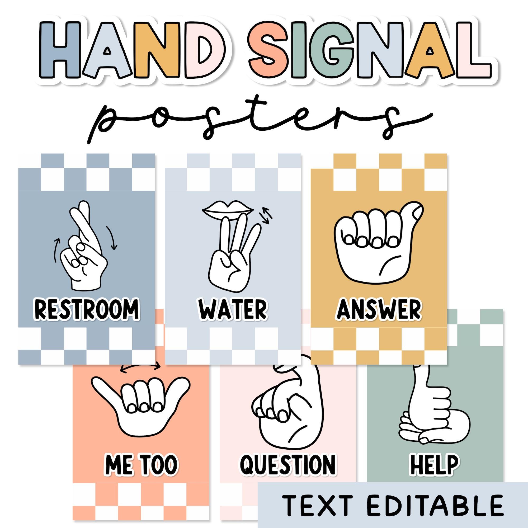 Boho Hand Signal Posters & ASL Sign Language Hand Signals - Editable ...