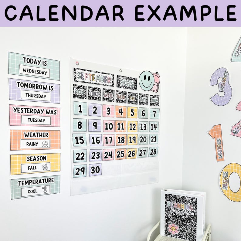 Composition Notebook Editable Calendar Pocket Chart - Calendar Numbers ...